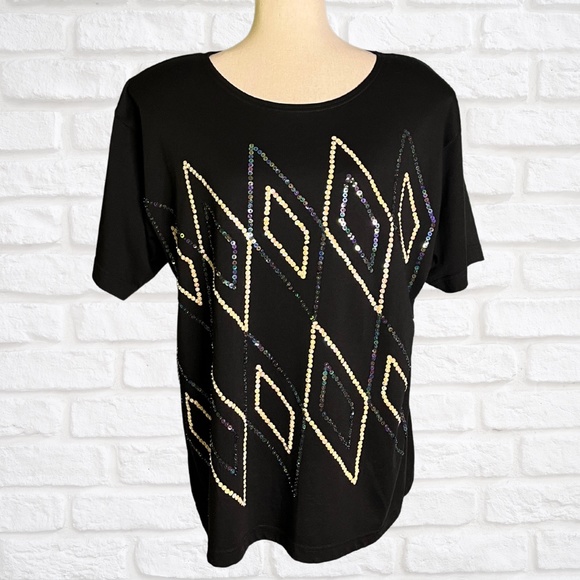 Vintage | Tops | Vintage 99s Short Sleeve Sequin Tshirt Diamond Pattern ...